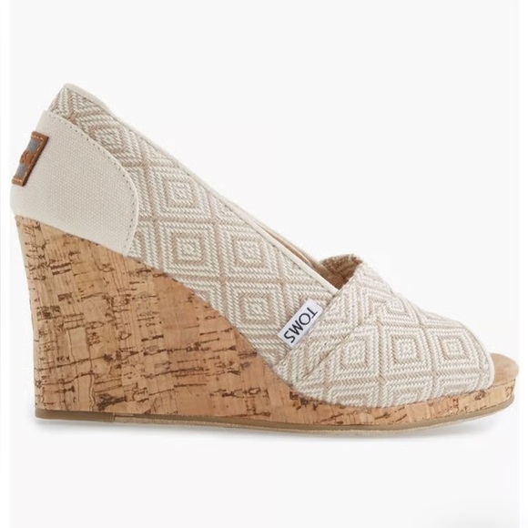 Anthropologie | Shoes | Toms Stella Classic Open Toe Cork Wedge Heels ...